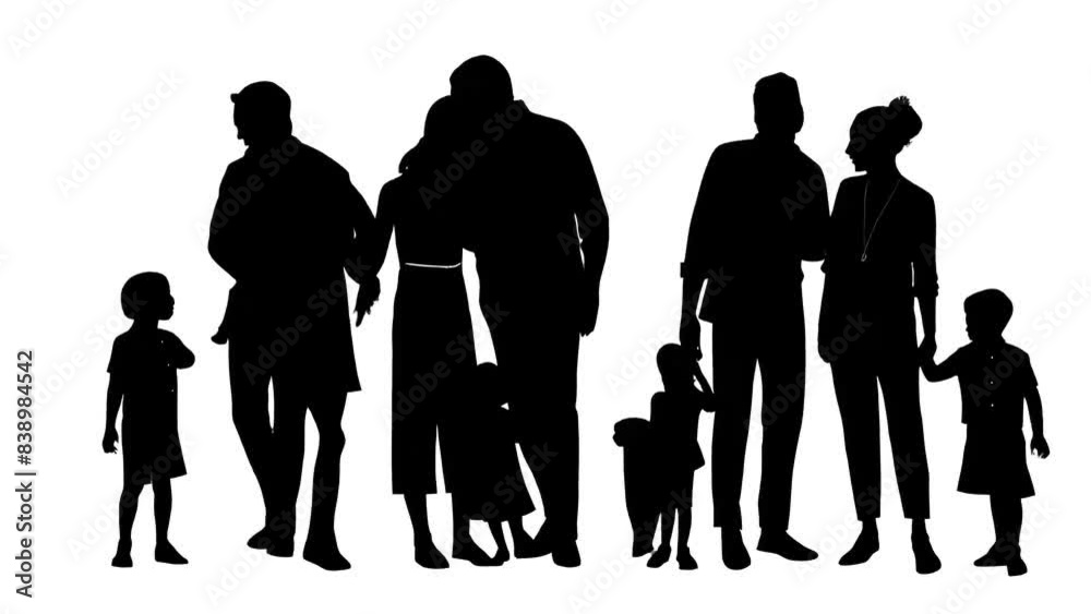 Animated Black Silhouettes of a Multigenerational Family Isolated on ...