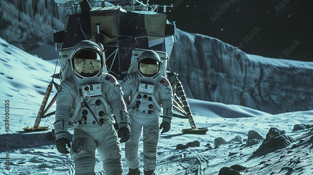 Future Astronauts in Cyberpunk Spacesuits Unveiling from Lunar Lander ...