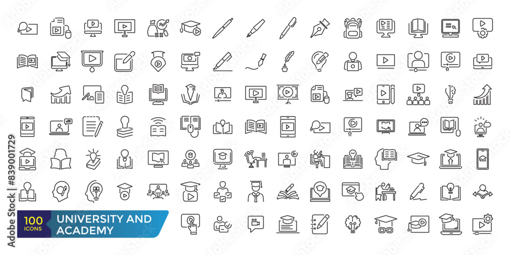 University and Academy icon set. School logo design badge. University ...