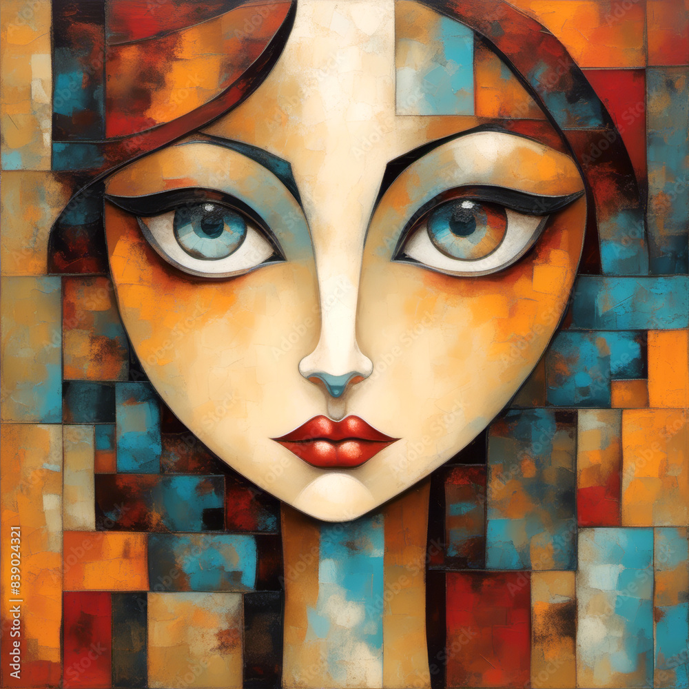 AI generated illustration of a sad girl's face with a long neck in an ...