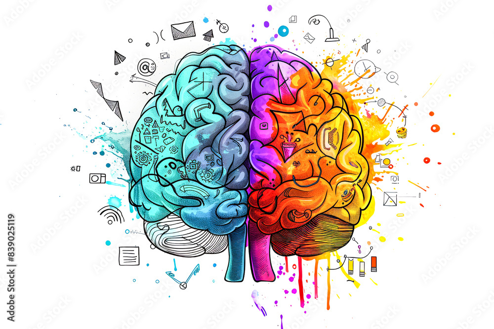 Left right human brain concept, the left side of the brain is depicted ...