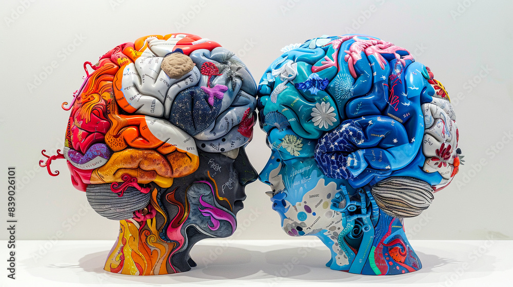 Left right human brain concept, the left side of the brain is depicted ...