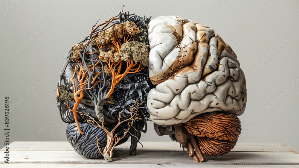 Left right human brain concept, the left side of the brain is depicted ...