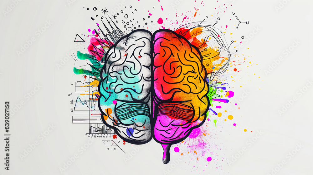 Left right human brain concept, the left side of the brain is depicted ...