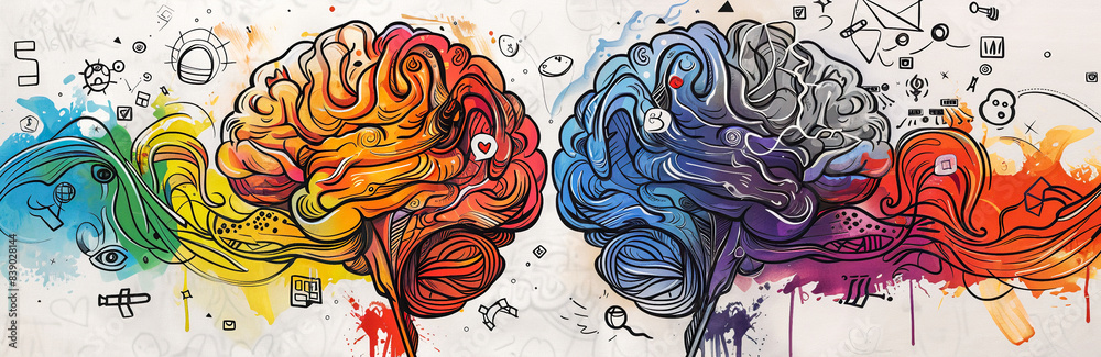 Left right human brain concept, the left side of the brain is depicted ...