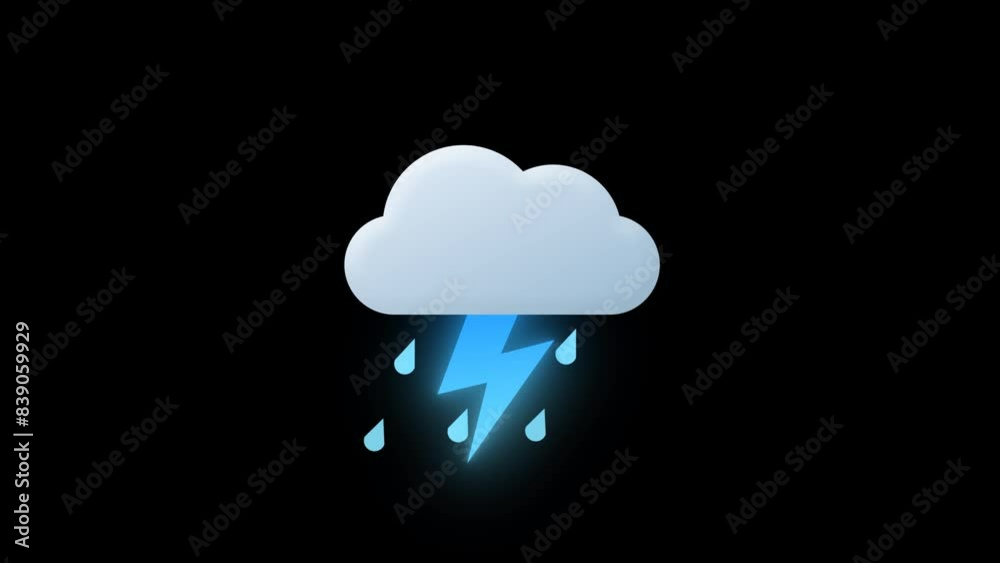 Weather icon, animated rain and thunder clouds. Alpha channel ...