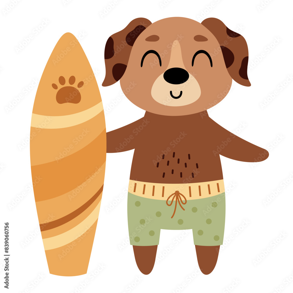 Cute dog clipart. Summer animal clipart in cartoon flat style. Summer ...