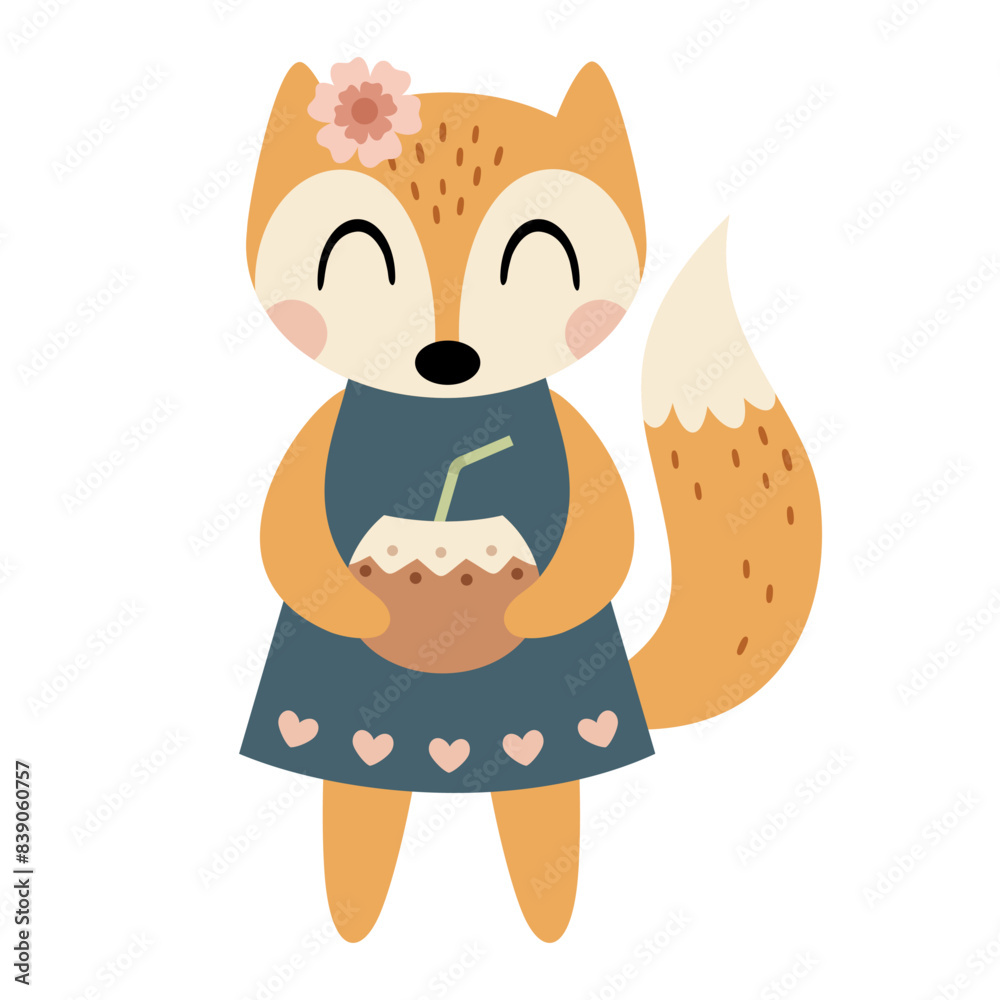 Cute fox clipart. Summer animal clipart in cartoon flat style. Summer ...