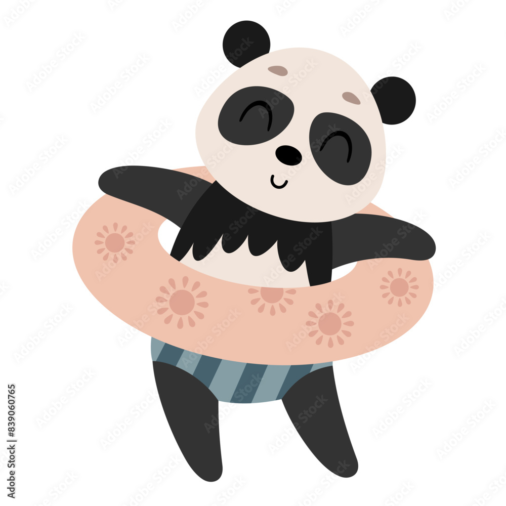 Cute panda clipart. Summer animal clipart in cartoon flat style. Summer ...