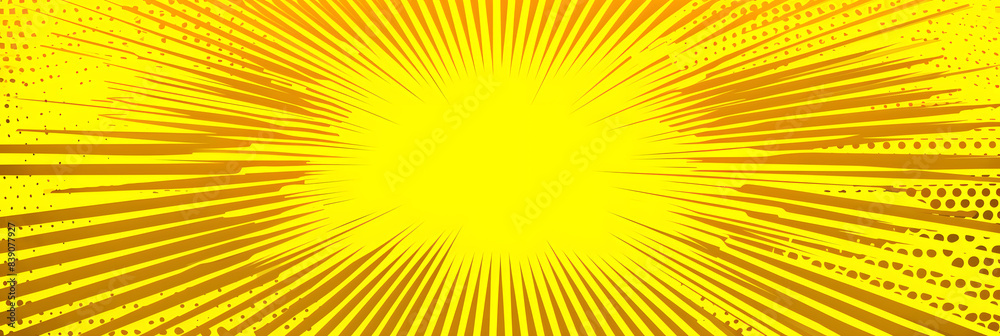 Yellow radial halftone background. Retro comic grain pixel texture ...