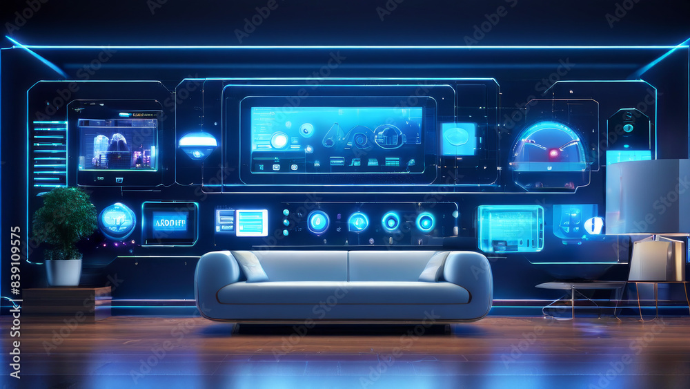 The image shows a modern interior, living room. The background consists ...