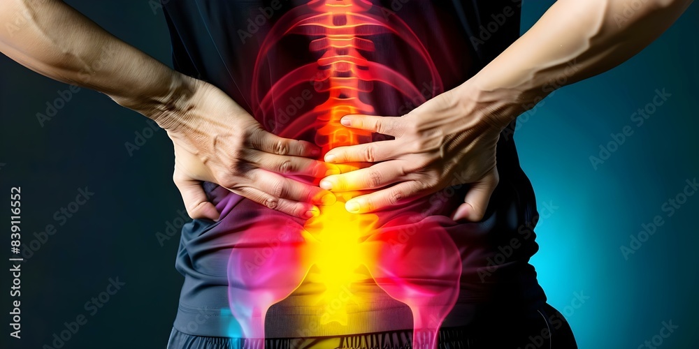 Person in pain holding lower back with leg fading to show numbness ...