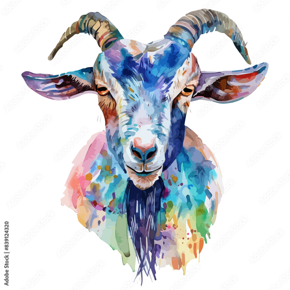 Watercolor vector of a Goat, isolated on a white background, design art ...