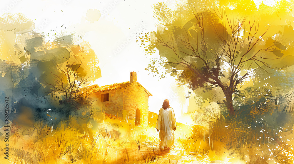 Digital watercolor painting of Jesus Watercolor painting, Jesus walking ...