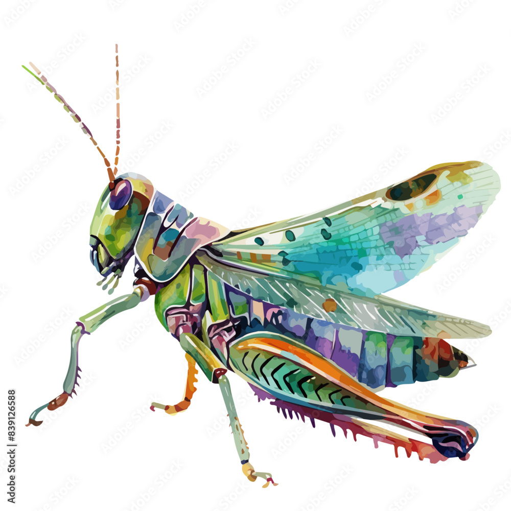 Watercolor drawing vector of a Grasshopper, isolated on a white ...
