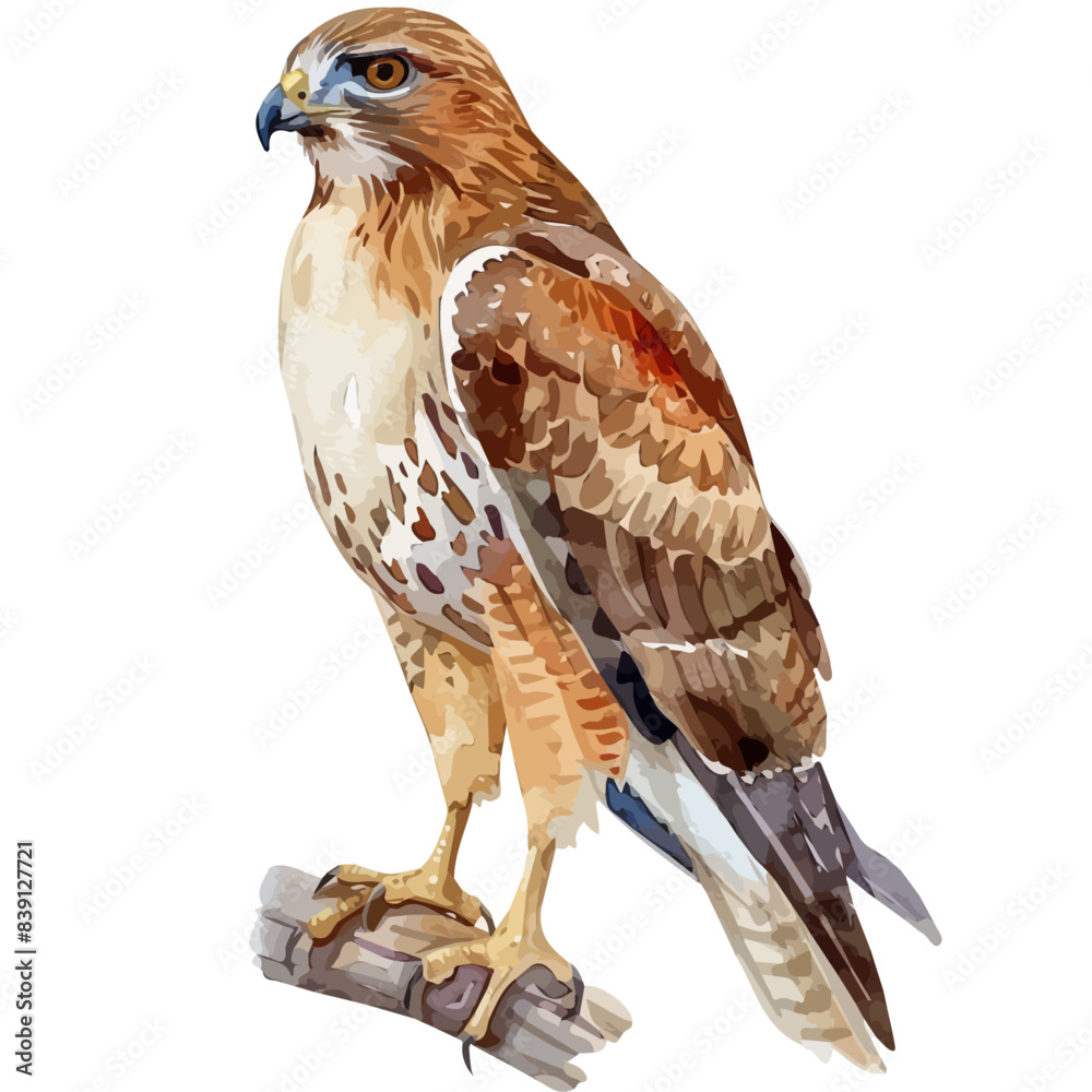 Watercolor painting vector of a hawk, isolated on a white background ...