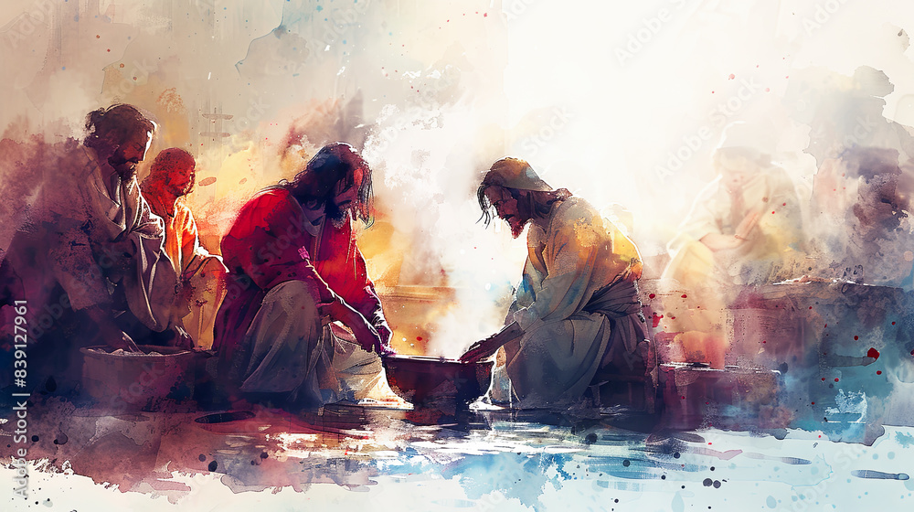 Digital watercolor painting of Jesus Watercolor painting, Jesus washing ...