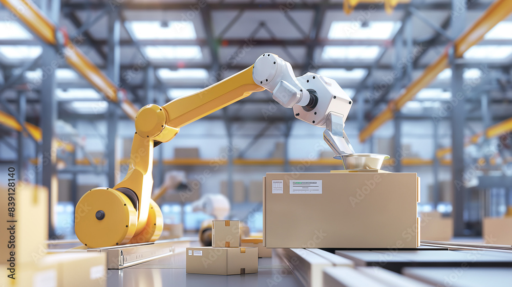 Business and innovative technology. The robot arm is used in the ...