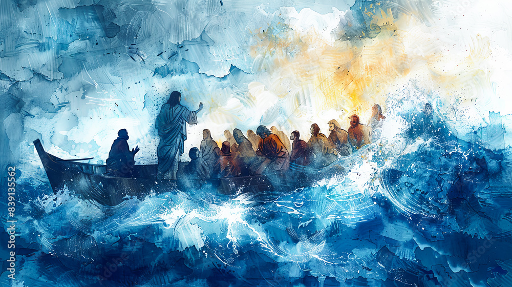 Digital watercolor painting of Jesus Watercolor painting, Jesus calming ...
