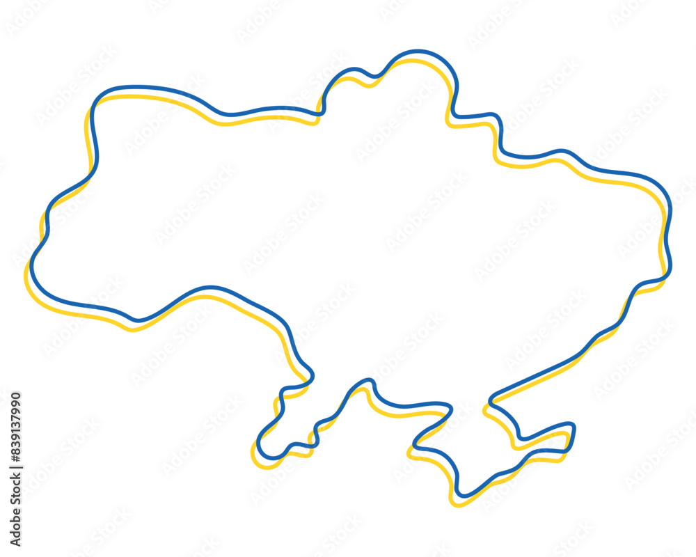 Ukraine map simple blue and yellow outline. Vector illustration. Stock ...