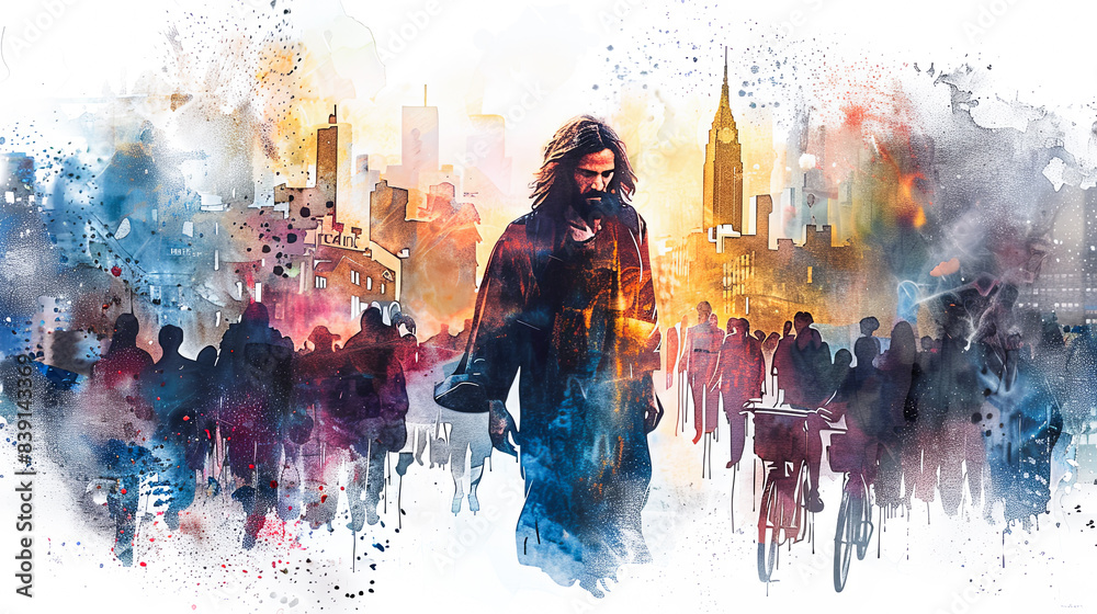 Digital watercolor painting of Jesus Watercolor painting, Jesus walking ...