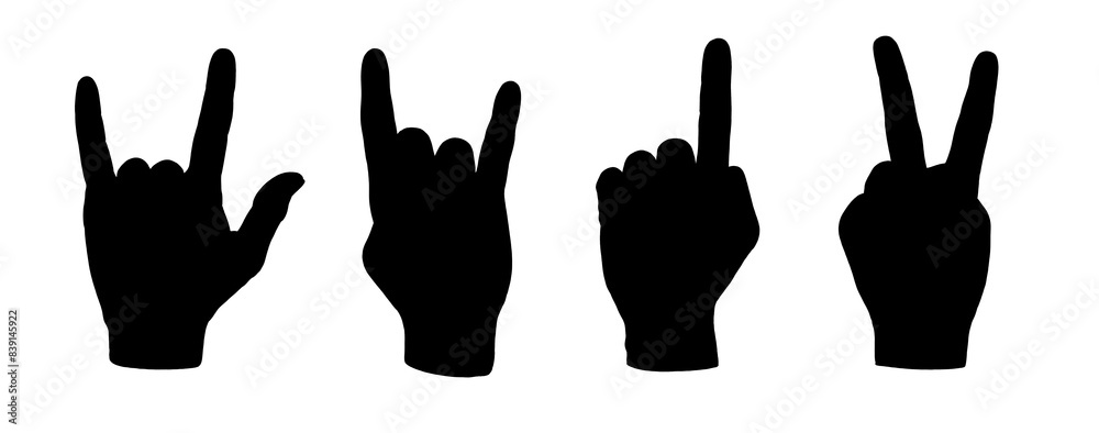 Silhouette drawing of Hand gesture and sign language. Rock 'n' Roll and ...