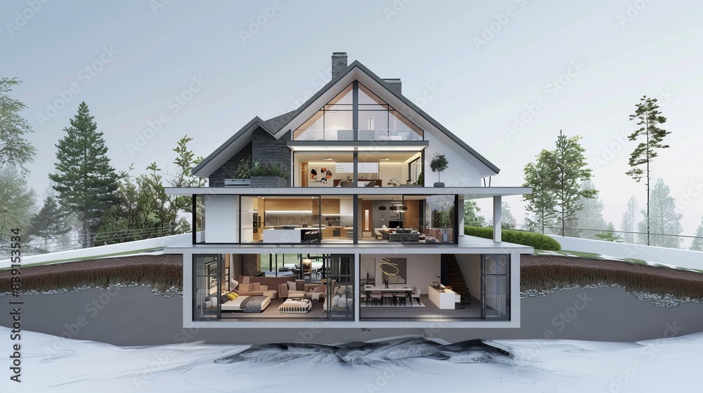 3D Visualization of Modern Home Cross Section for Estate and Property ...