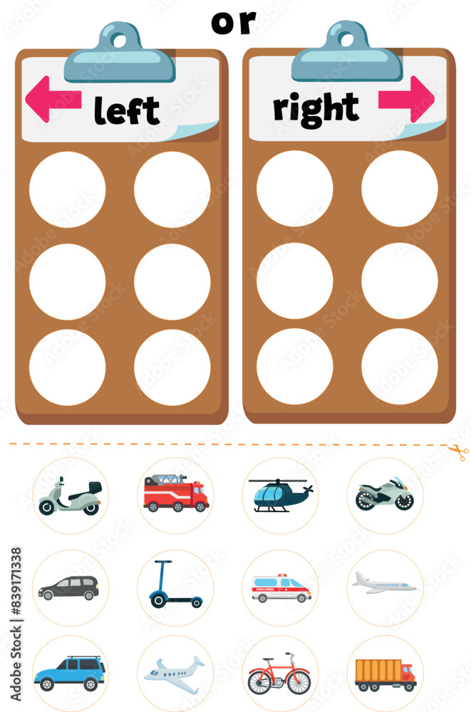 Sorting game vehicles. Preschool worksheet for kids. Cut and glue ...