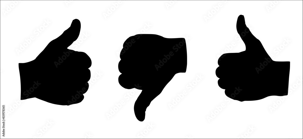 Vector silhouette drawing of Hand gesture and sign language. Thumb up ...