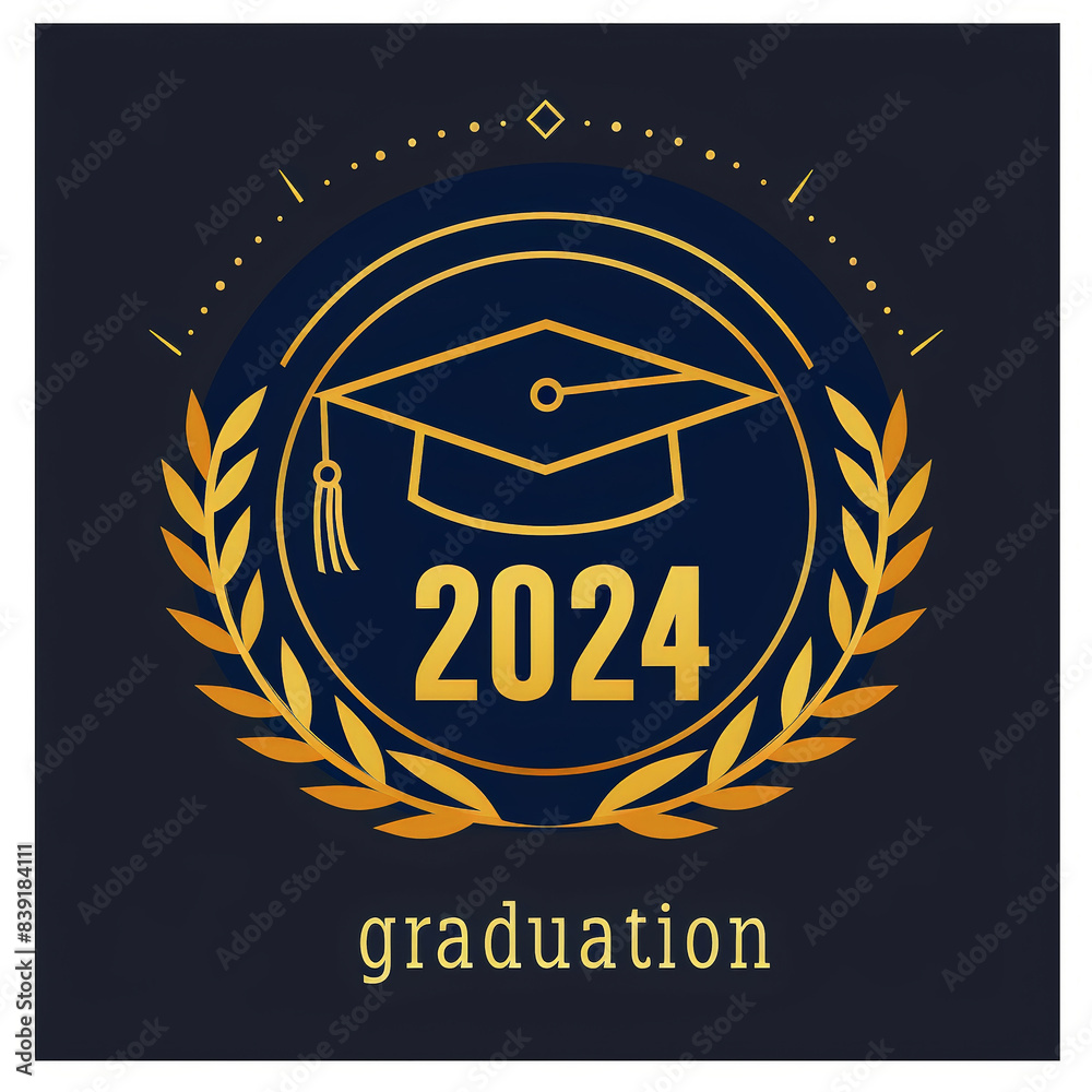 Class of 2024 emblem, graduation cap with laurel wreath in gold color ...