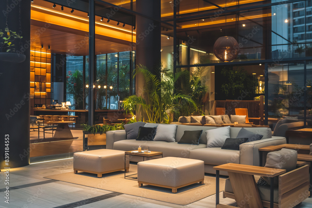 Modern hookah bar interior with stylish decor, comfortable seating, and ...