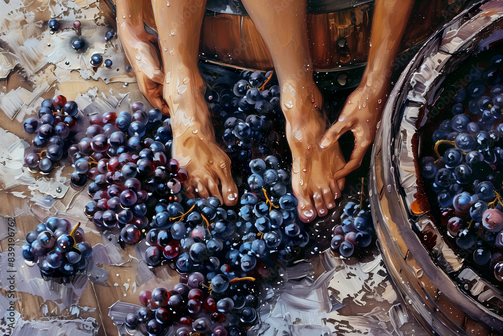 Female legs crushing grapevines for traditional wine production Stock ...