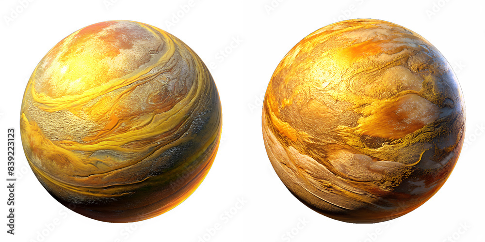 Round gold planet on pure black background view from cosmos of a ...