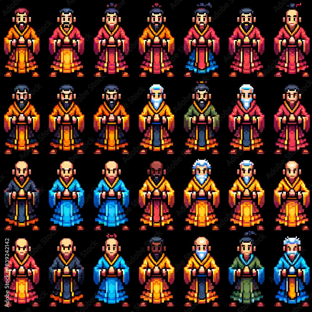 Pixel Art RPG Monks Icon Set Stock Illustration | Adobe Stock
