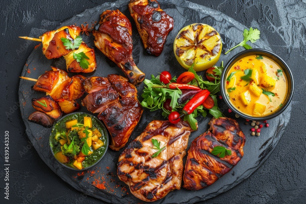 Meat Buffet with Fish, Chicken Tikka Masala, Mango Chutney, Quince Veal ...