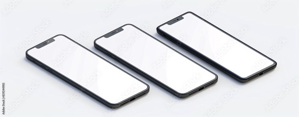 Trio of Realistic Vector Mobile Phones Mockups on White Background in ...