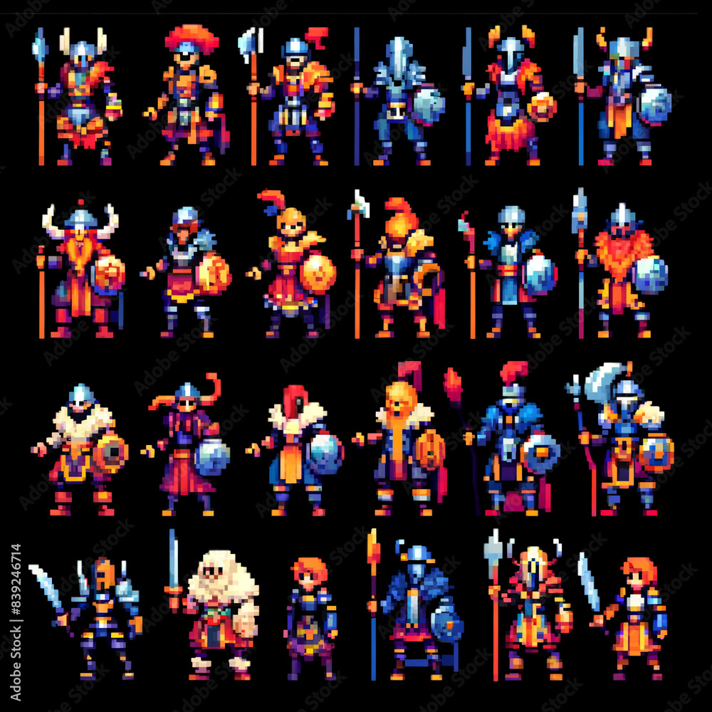 Pixel Art RPG Warriors Sprite Sheet Stock Illustration | Adobe Stock