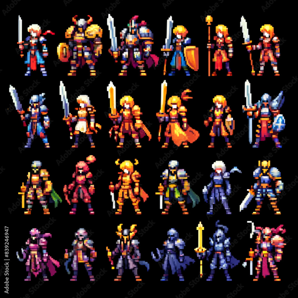 Pixel Art RPG Swordsmen Sprite Sheet Stock Illustration | Adobe Stock