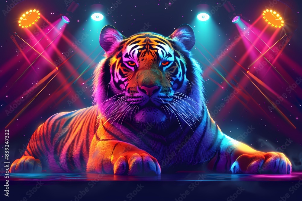 illustration of a tiger on stage with spotlights Stock Illustration ...