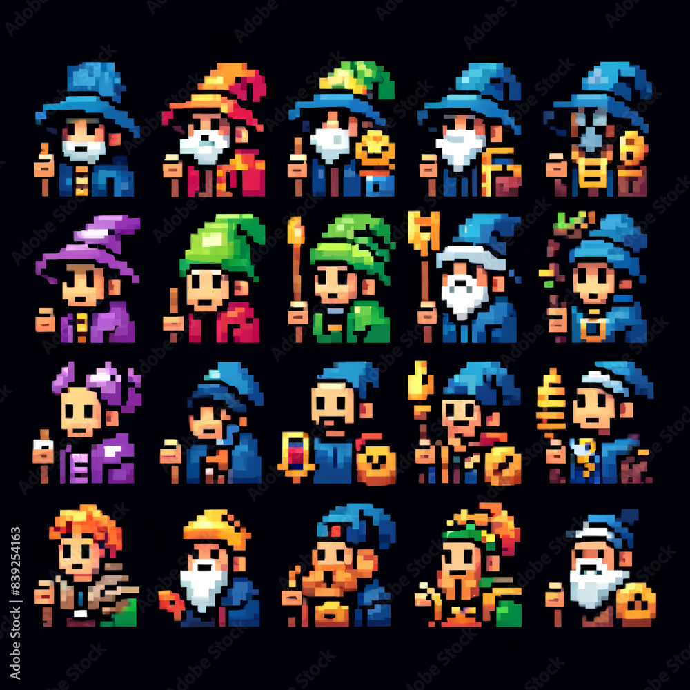 RPG-style pixel art merchants icons sprite sheet Stock Illustration | Adobe Stock