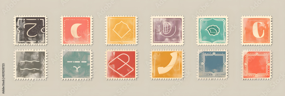 Set of postage stamps. Post stamp frame and border. Grey square and ...