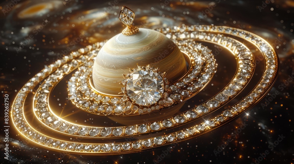 Saturns rings as a majestic diamond necklace, planet as a royal ...