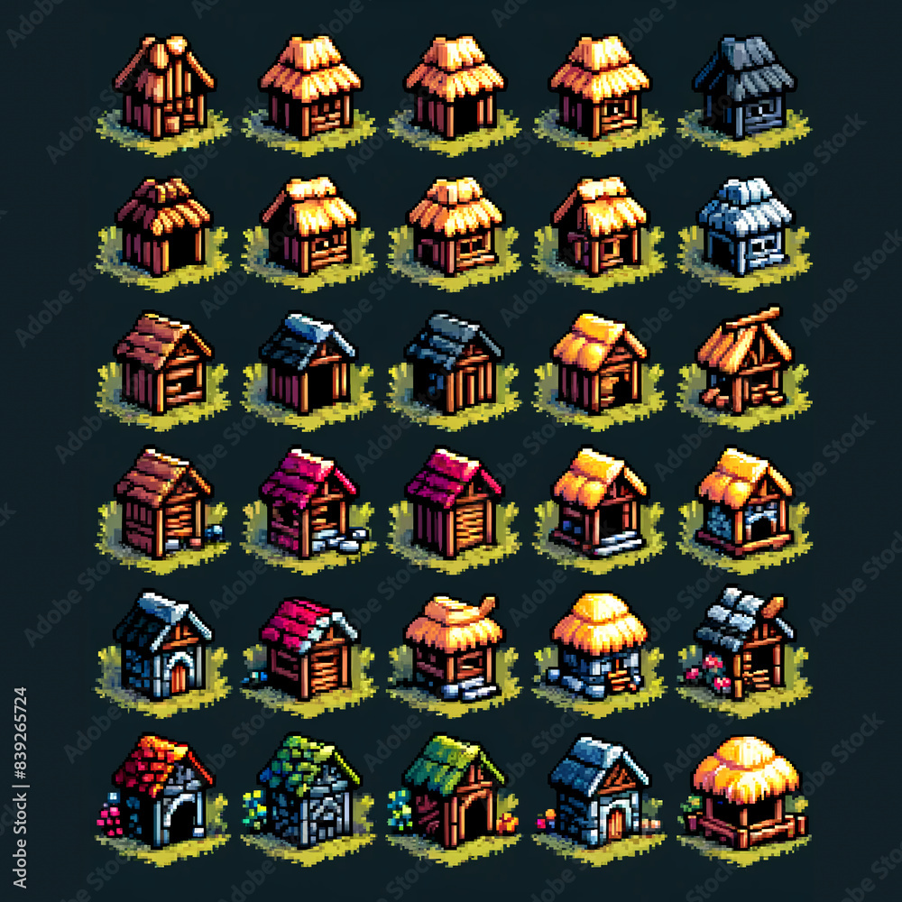 Pixel Art RPG Hut Icons Stock Illustration | Adobe Stock