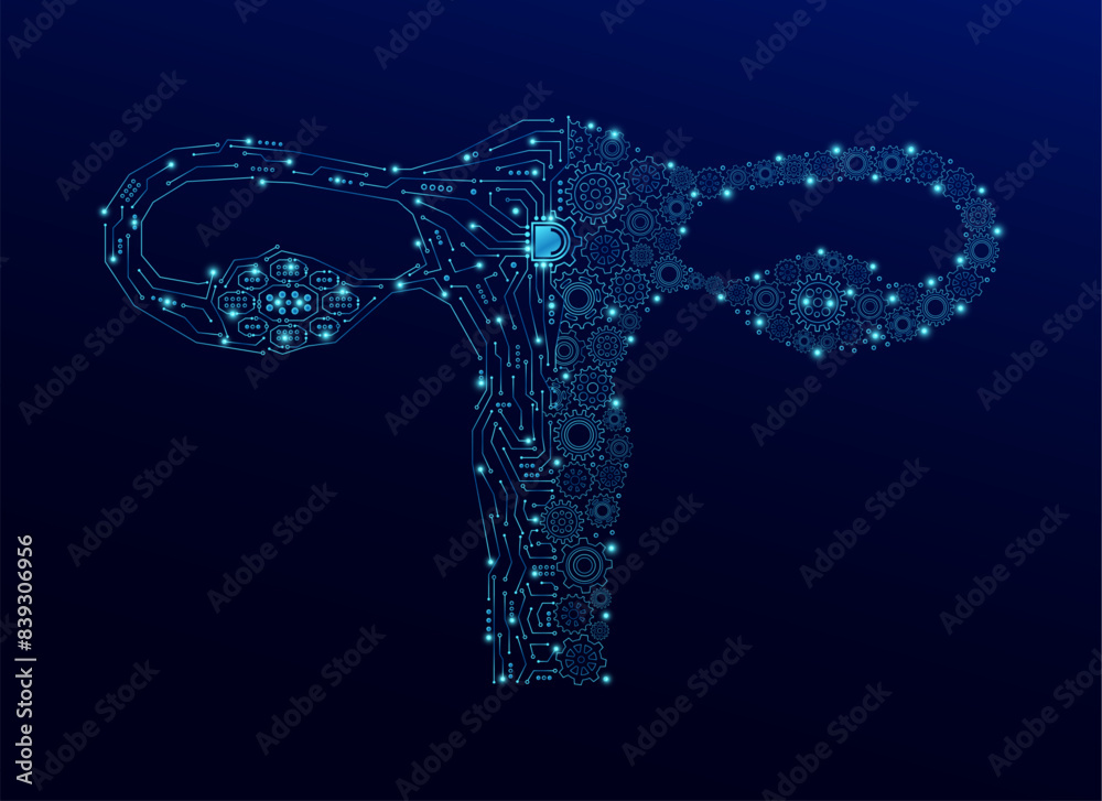 Gear engineering cogwheel and electronic circuit in form uterus ...
