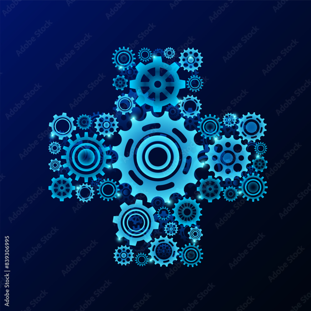 Gear engineering in form cross symbol. Innovation propulsion health ...