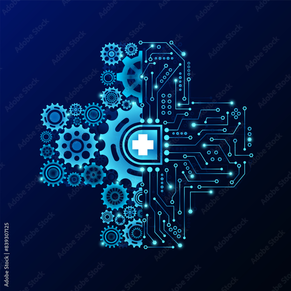 Gear engineering and electronic circuit in form cross symbol ...