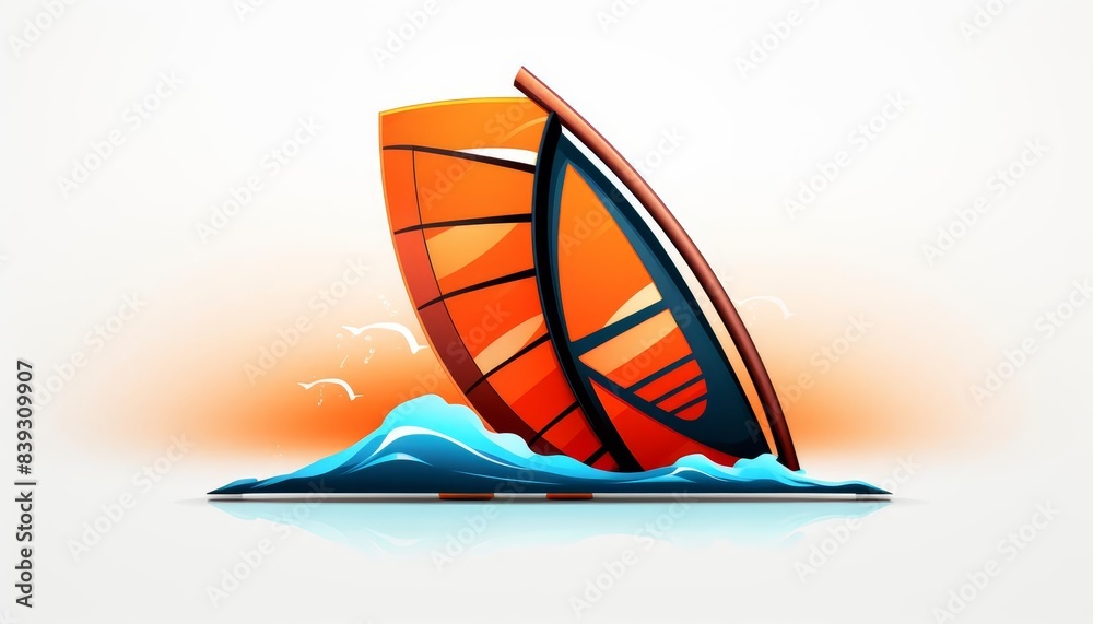 windsurfing sport flat design side view coastal breeze animation ...
