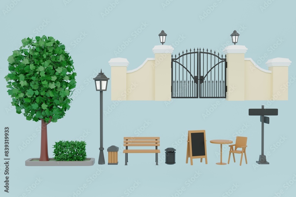 Set of small architectural forms for the urban environment on a white ...
