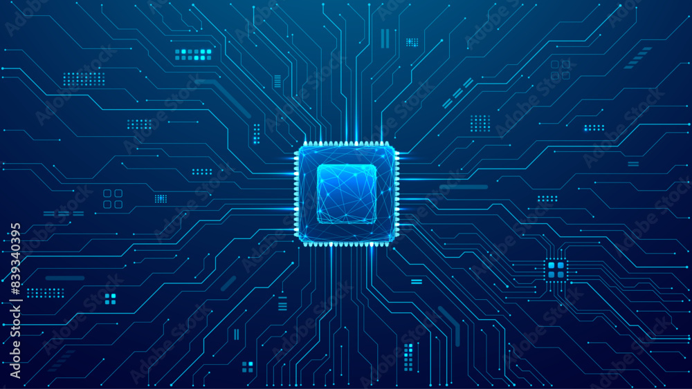 Abstract technology circuit board and processor. AI chip or CPU ...
