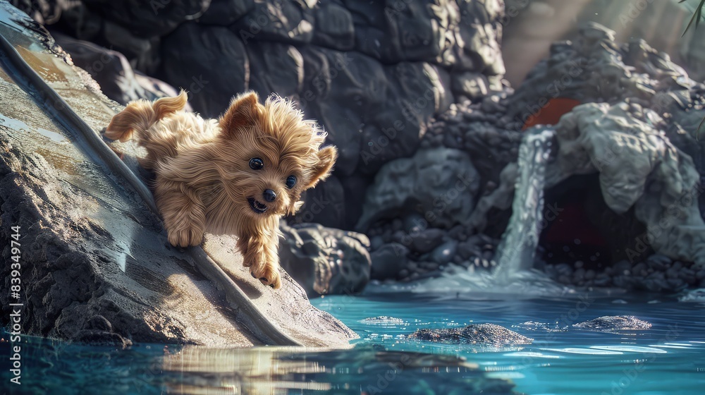 A baby cerberus (three-headed dog) with fluffy fur and playful eyes ...